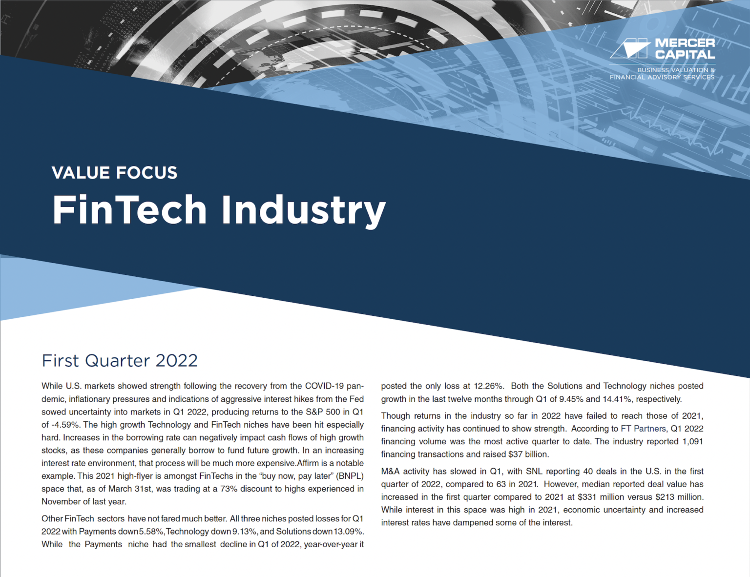 FinTech Industry Newsletter - Mercer Capital FinTech Industry Newsletter - Mercer Capital