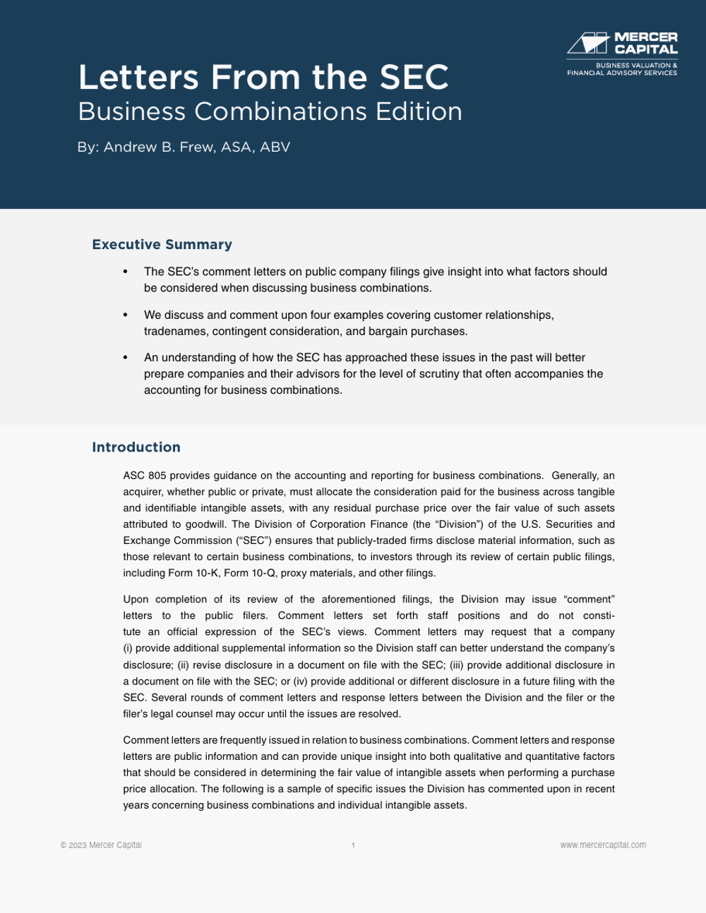 Letters From the SEC Business Combinations Edition